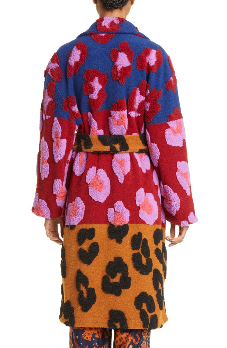 FARM Rio Mixed Leopard Spot Belted Fleece Coat | Nordstromrack