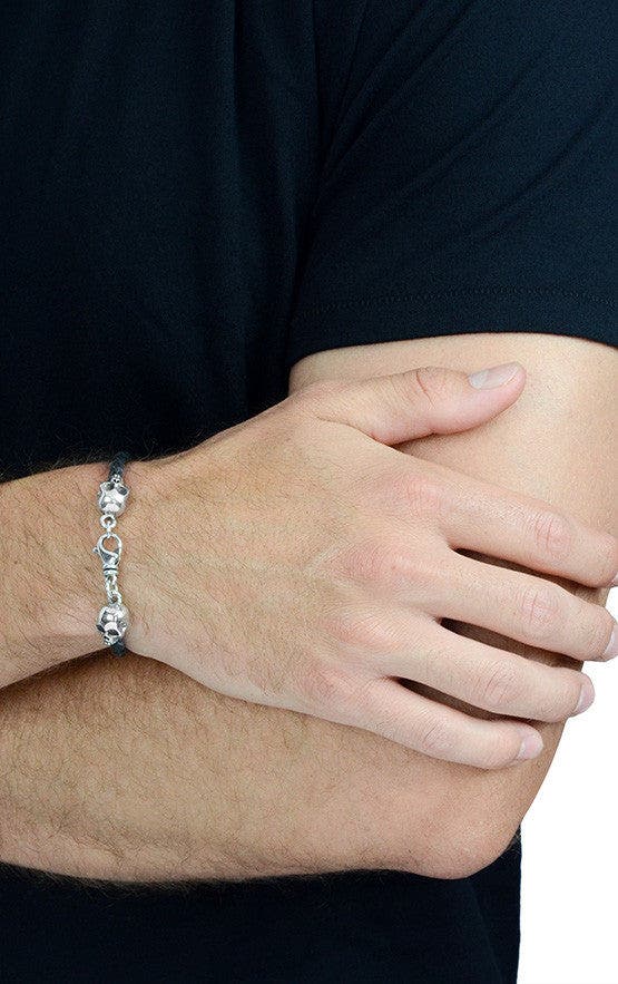 Thin Braided Leather Skull Bracelet | Nordstrom