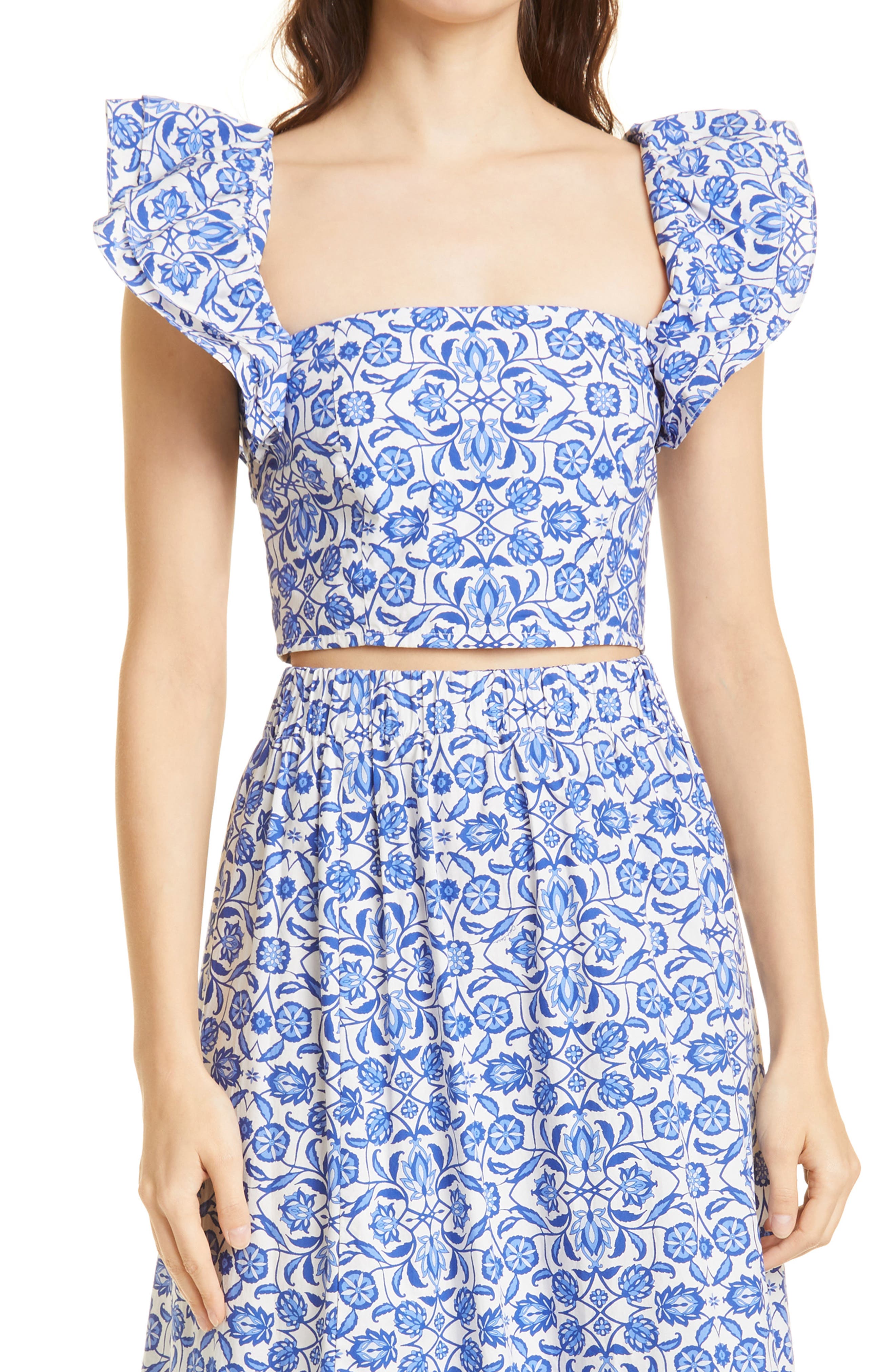 Cara Cara Darby Flutter Sleeve Cotton Crop Top | Nordstrom