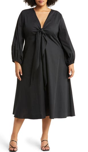 HARSHMAN Novella Knot Front Long Sleeve Midi Dress | Nordstrom