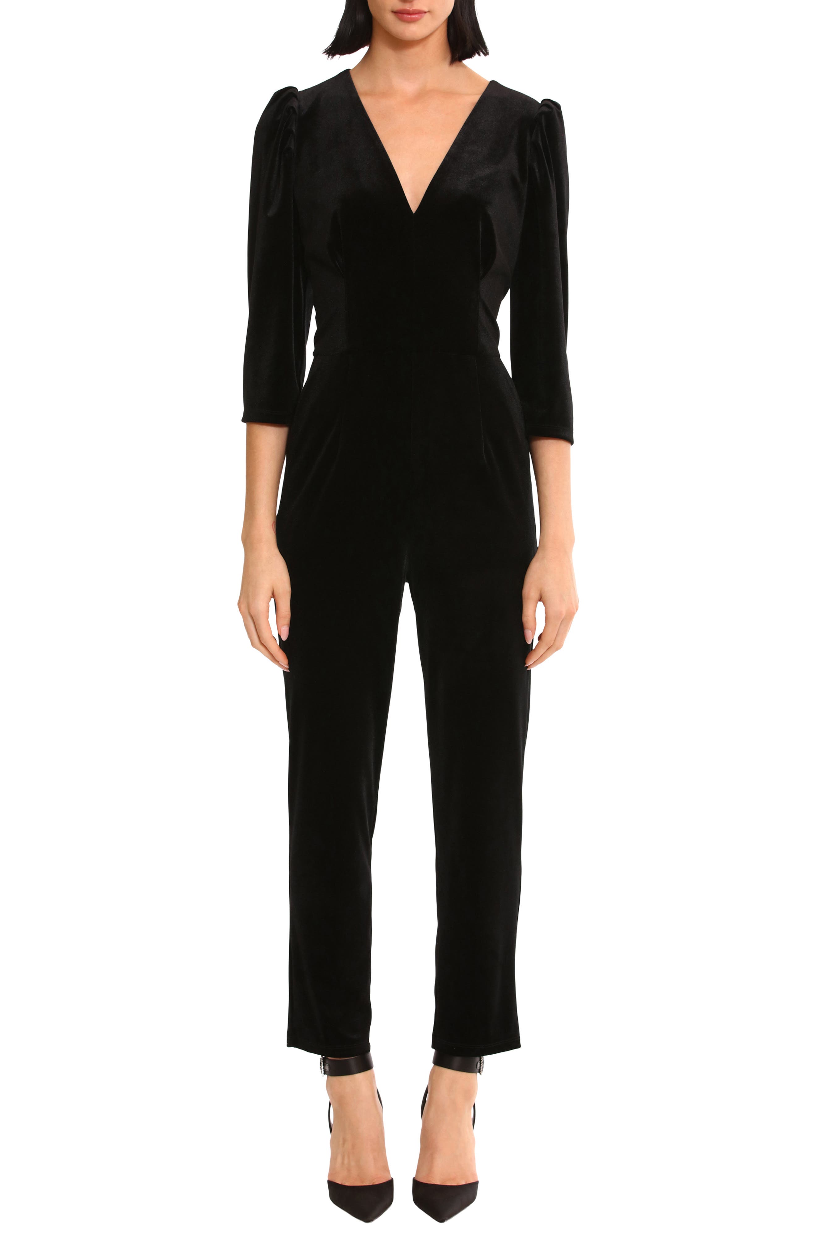 DONNA MORGAN FOR MAGGY Puff Shoulder Velvet Jumpsuit | Nordstrom