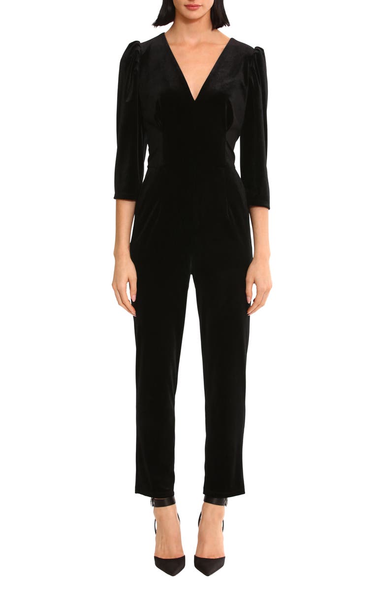 DONNA MORGAN FOR MAGGY Puff Shoulder Velvet Jumpsuit | Nordstrom