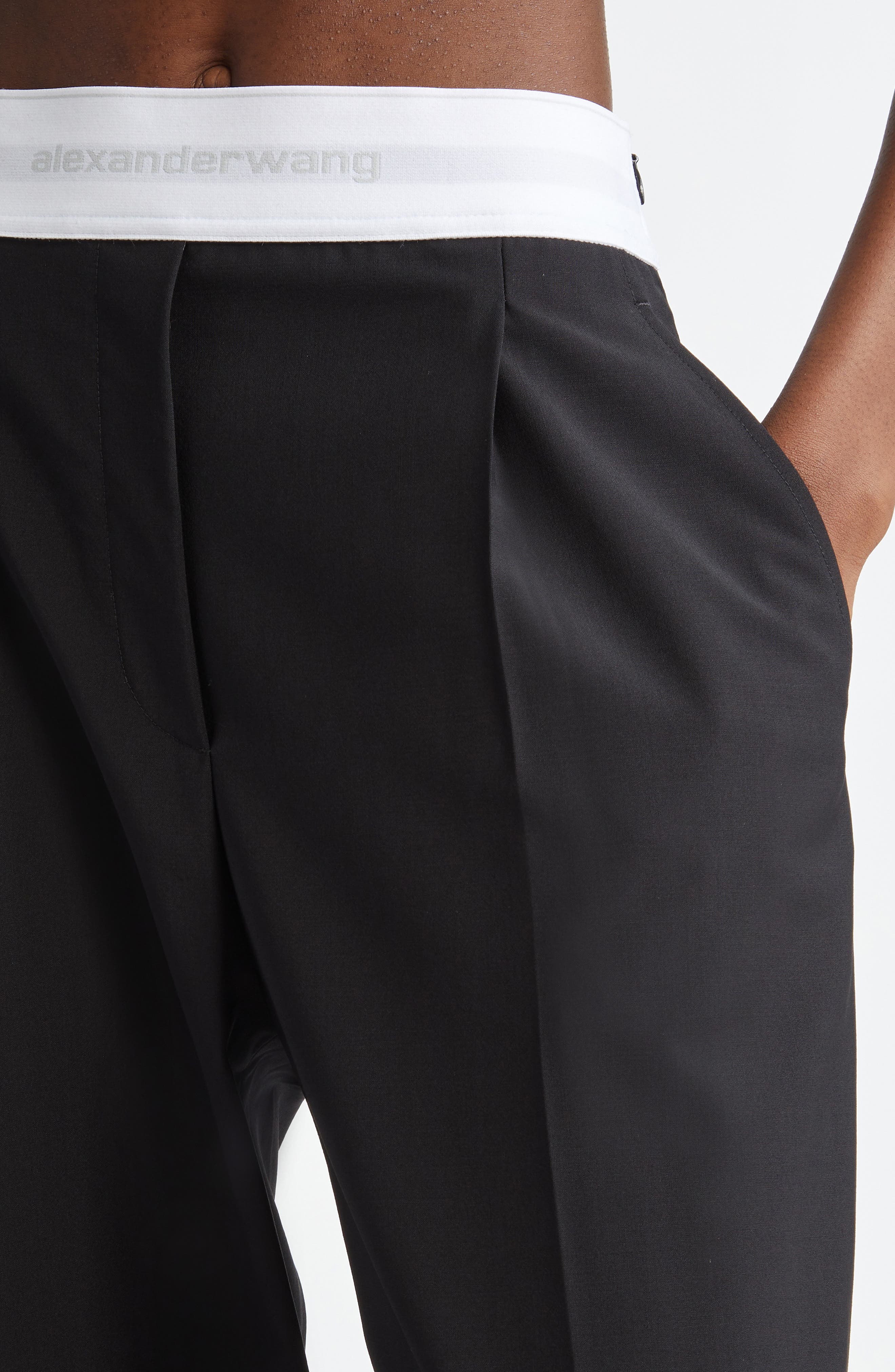 Alexander Wang Logo Elastic Waistband Pleated Stretch Wool Blend Pants ...
