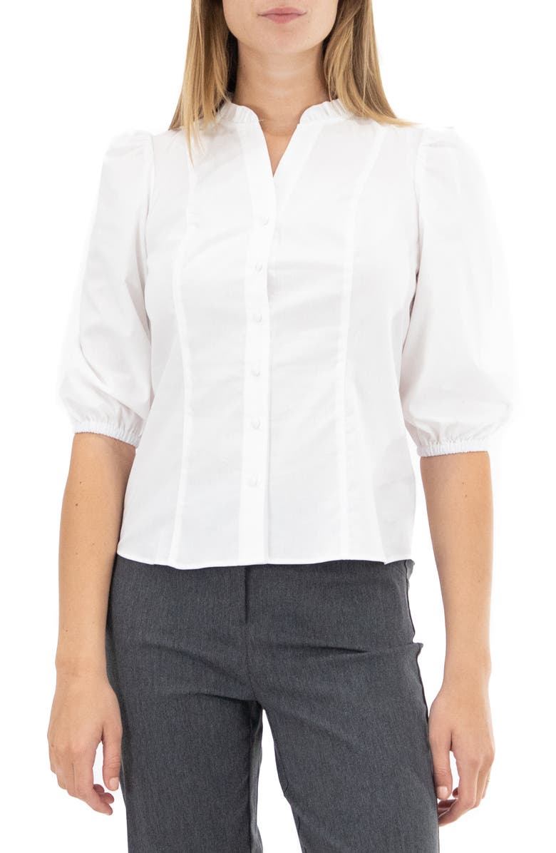 Nanette Lepore Ruffle Split Neck Puff Sleeve Blouse | Nordstromrack