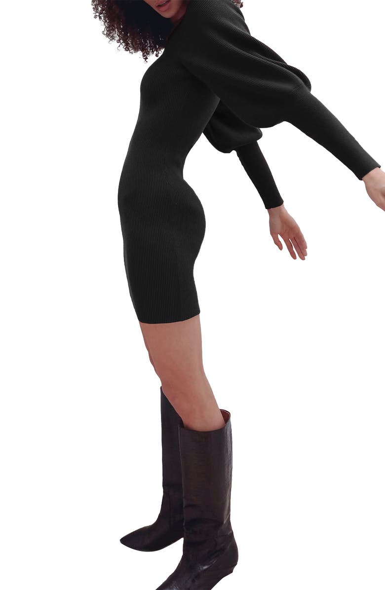 French Connection Rib Long Sleeve Minidress | Nordstrom