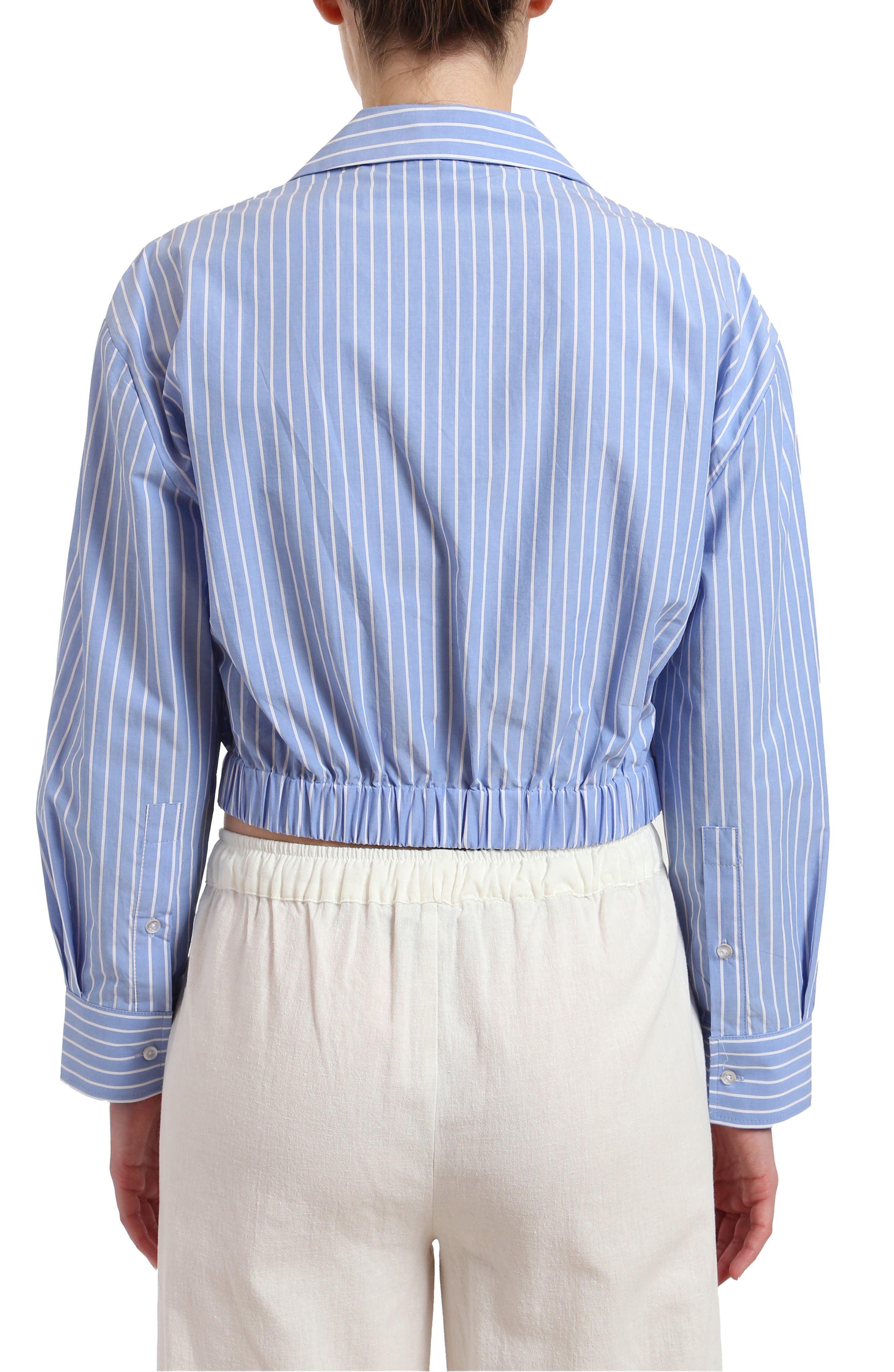 Mavi Jeans Stripe Twist Front Crop Button-Up Shirt | Nordstromrack