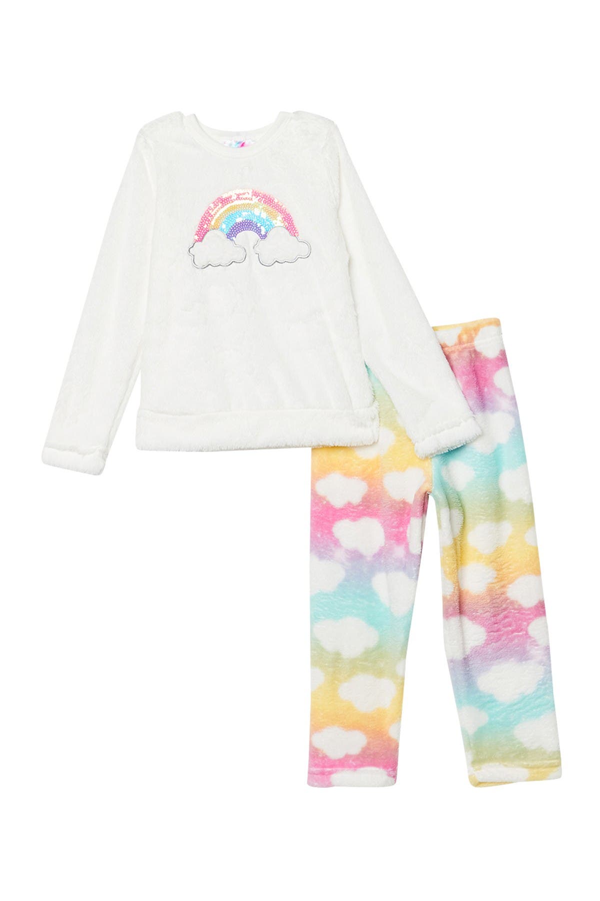 BTWEEN Sequin Rainbow Fleece Pajama Set | Nordstromrack