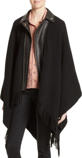 The Kooples Leather Collar Wool Blend Poncho | Nordstrom