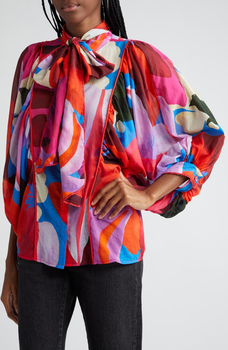 FARM Rio Floral Watercolor Three-Quarter Sleeve Button-Up Top ...