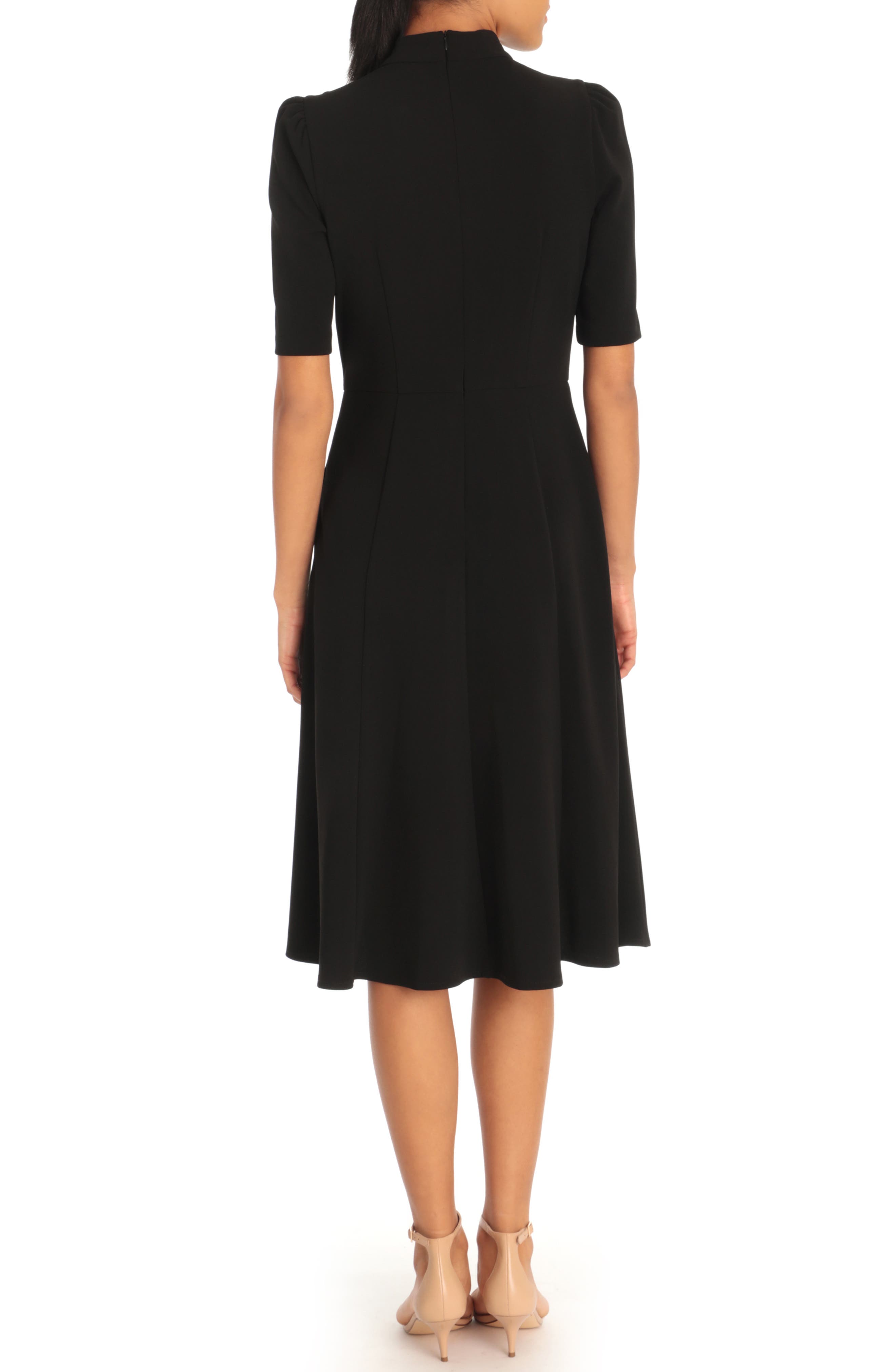 Donna Morgan Mock Neck Button Shoulder Fit & Flare Dress | Nordstromrack