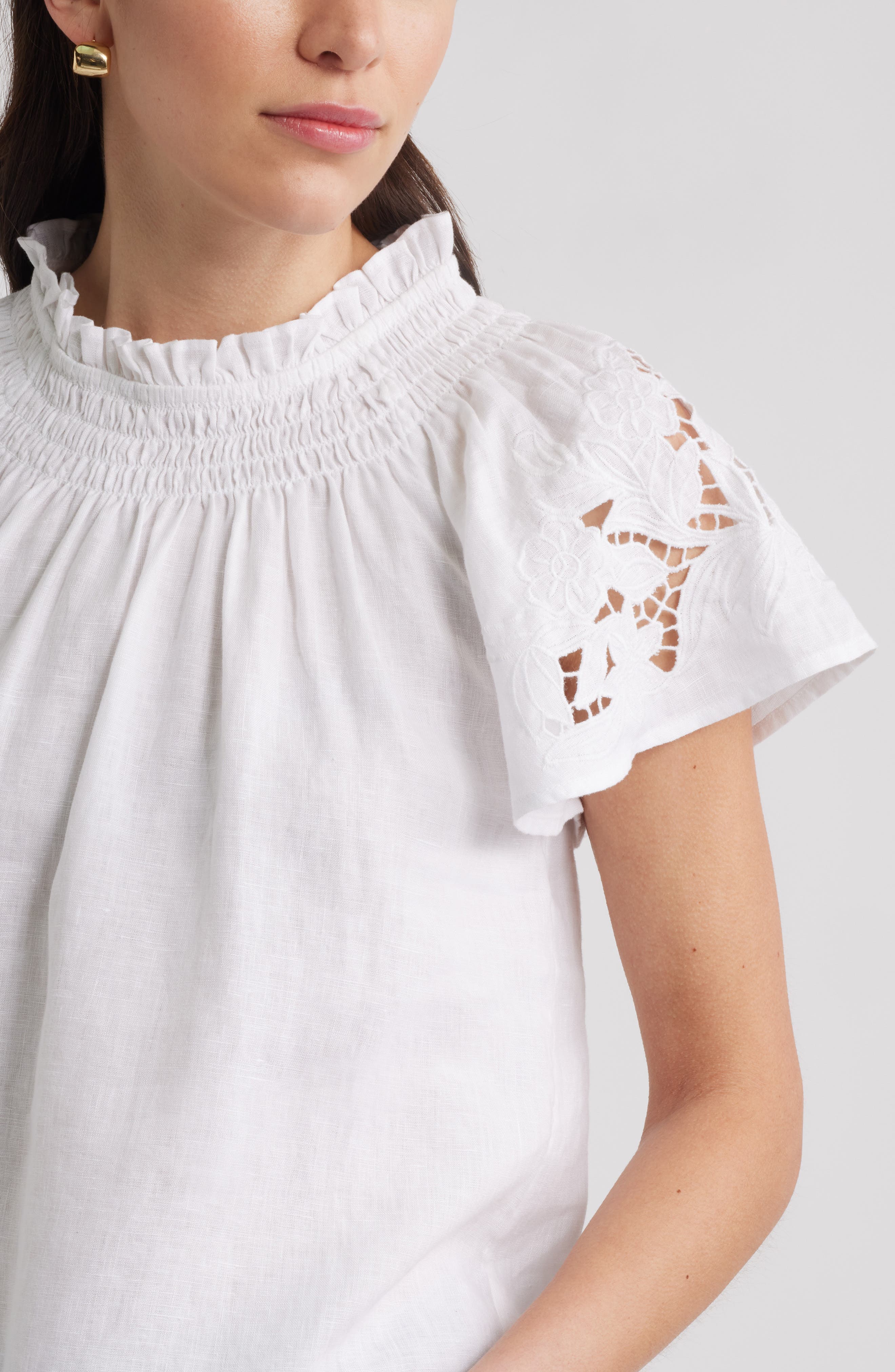 Caslon® Embroidered Cutwork Linen Popover Top | Nordstrom
