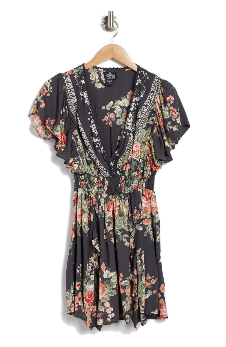 Angie Floral V-Neck Smocked Waist Minidress | Nordstromrack