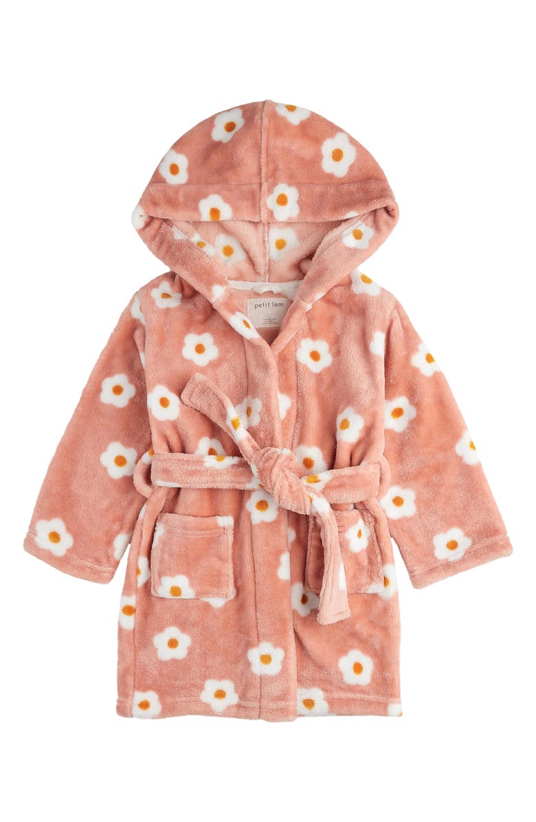 Petit Lem Kids' Flower Print Plush Hooded Robe | Nordstromrack