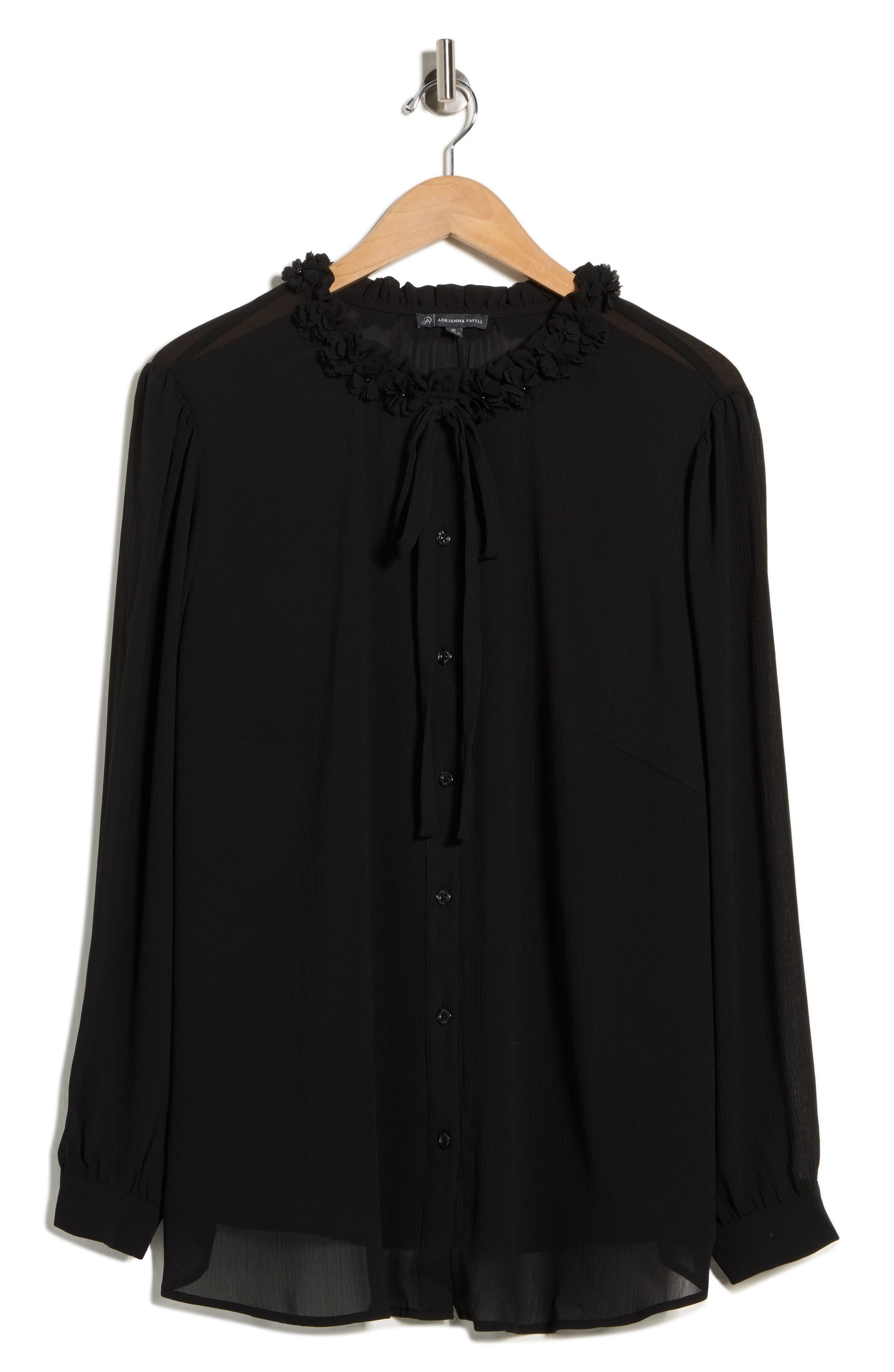 Adrianna Papell Flower Tie Neck Button-Up Shirt | Nordstromrack