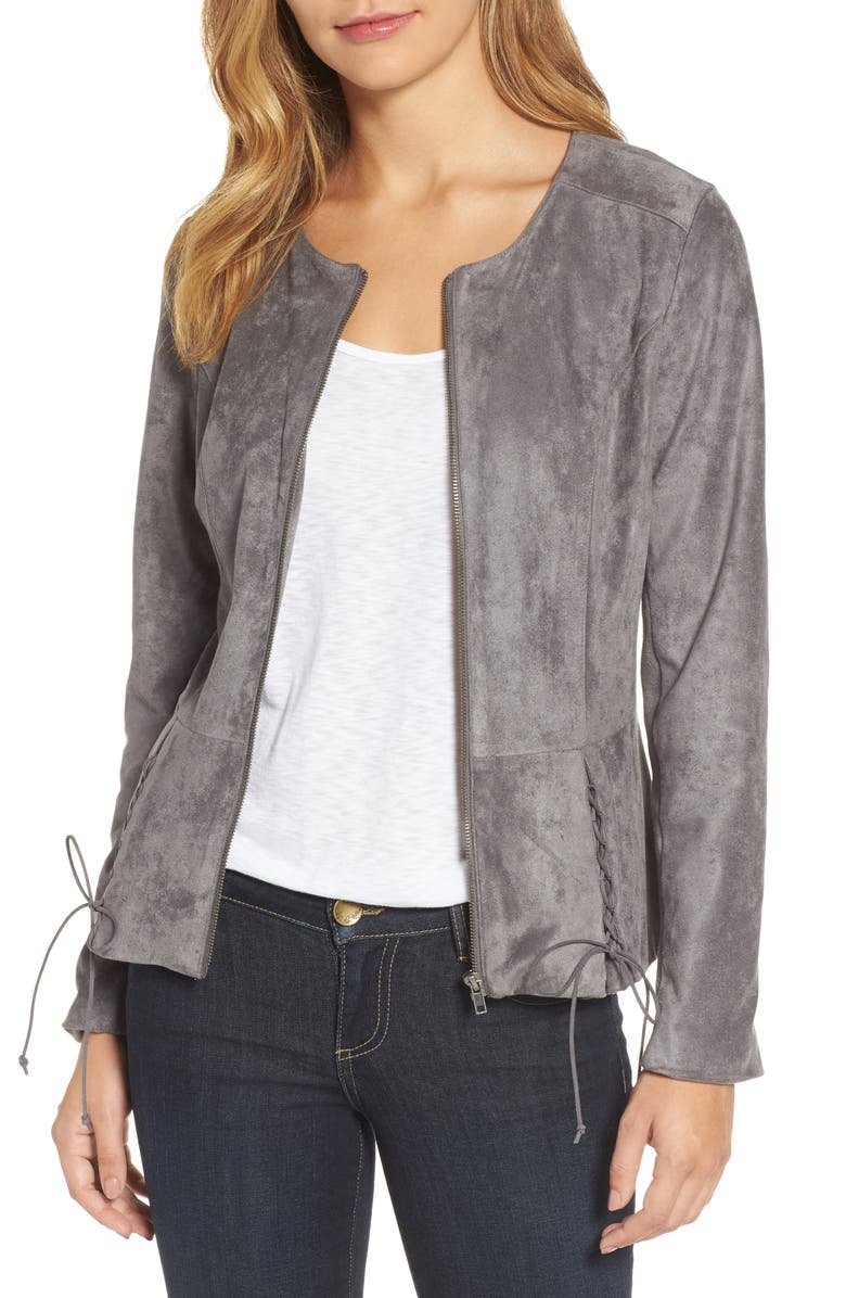 KUT from the Kloth Lace-Up Peplum Faux Suede Jacket | Nordstrom