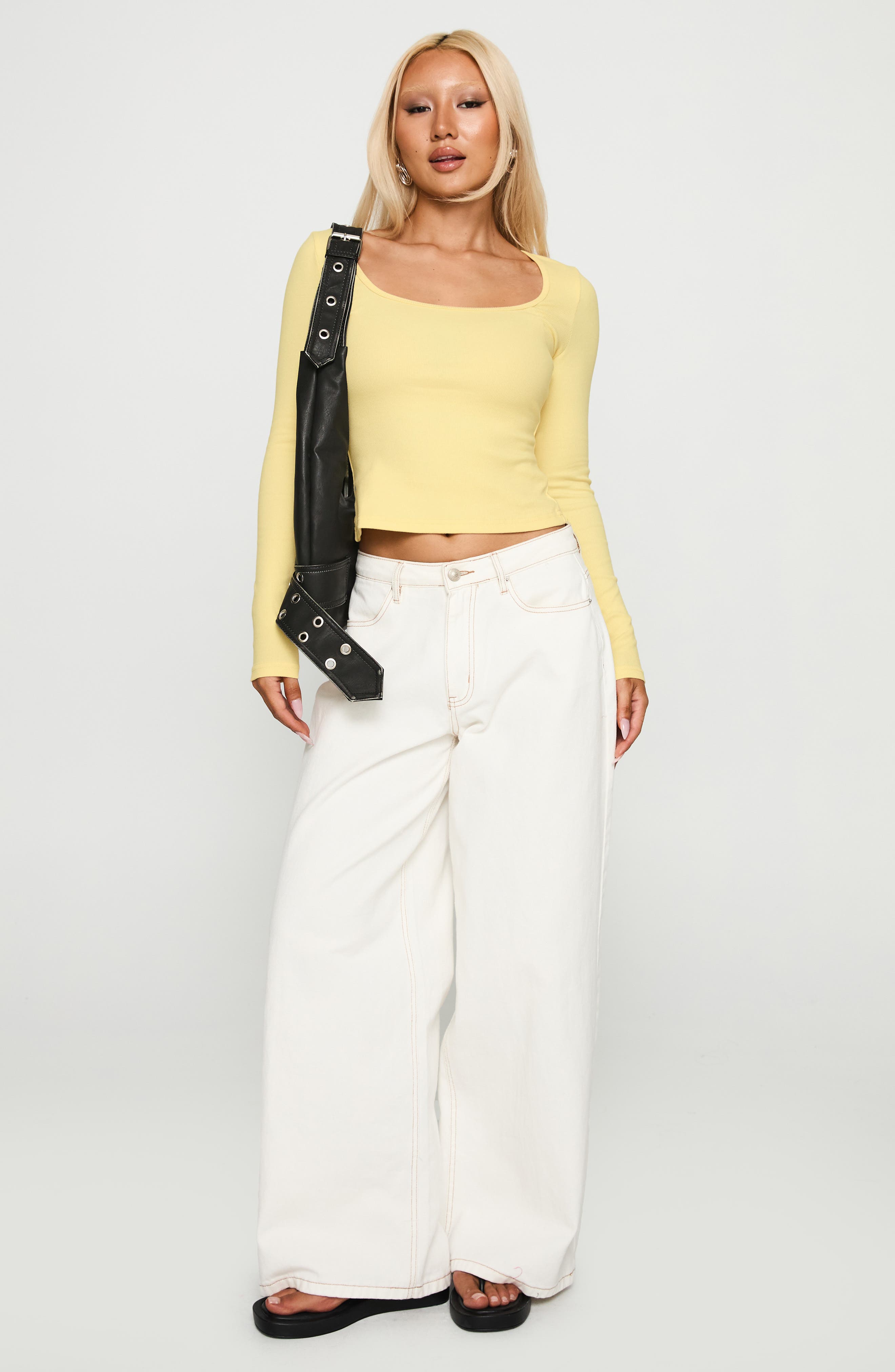 Princess Polly Baseline Square Neck Long Sleeve Crop Rib Top | Nordstrom