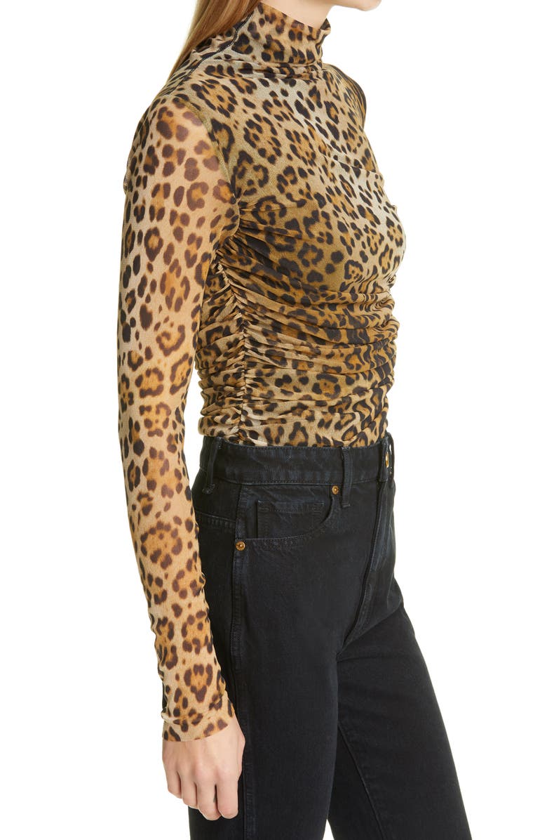 Fuzzi Leopard Print Ruched Mesh Top | Nordstromrack