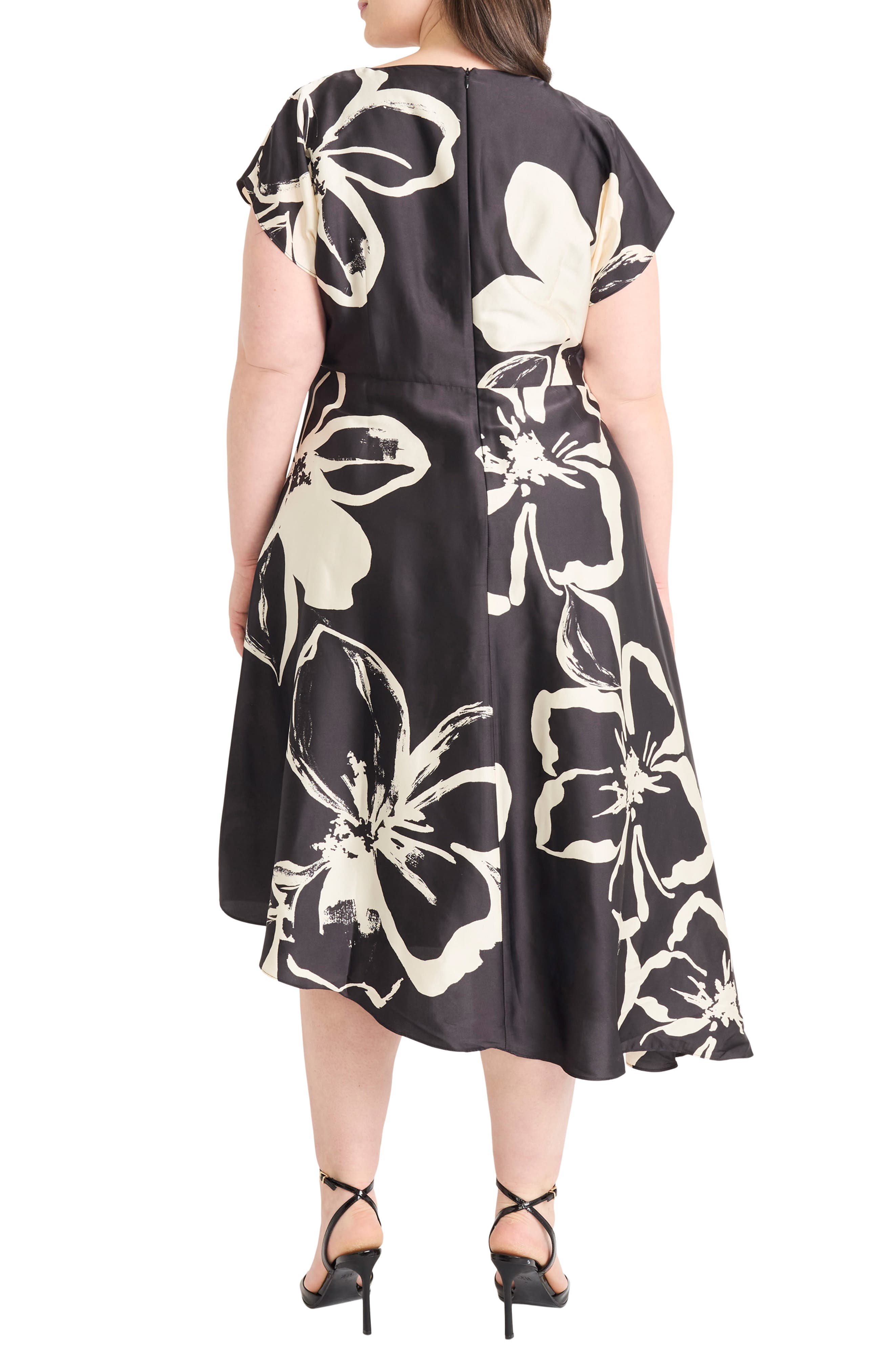 Maggy London Floral Short Sleeve Asymmetric Hem Midi Dress | Nordstromrack