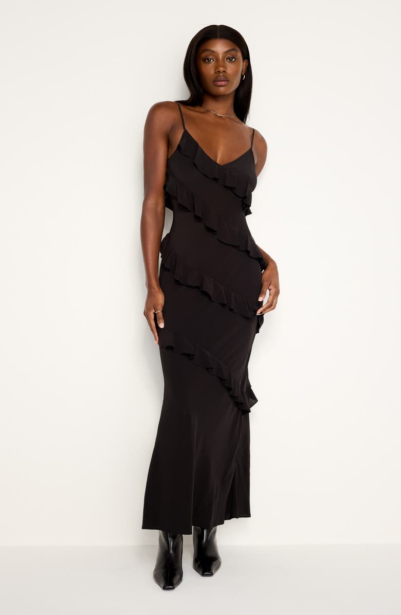 Good American Bias Cut Ruffle Chiffon Slipdress | Nordstromrack