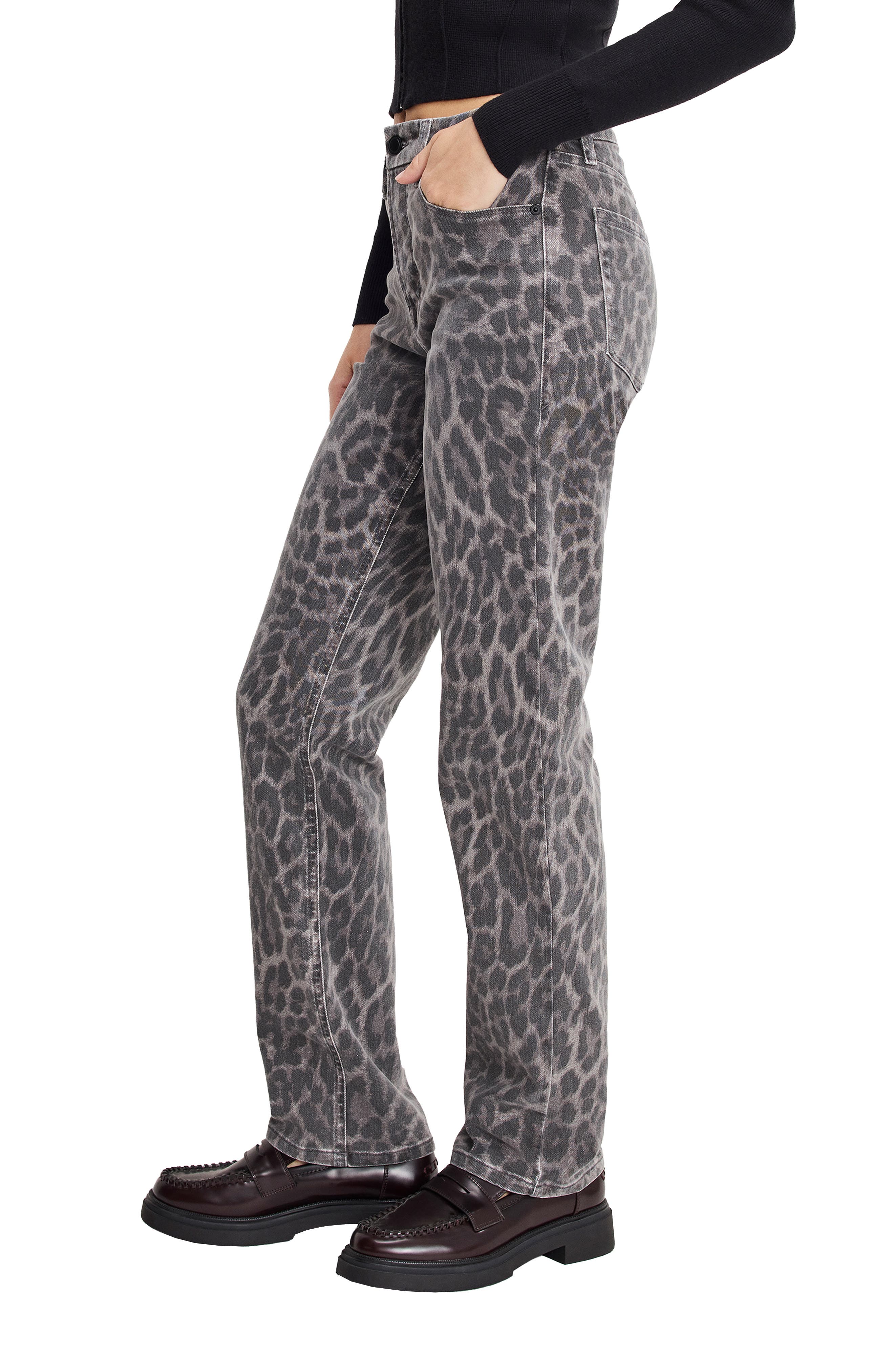 Good American Good Icon Leopard Print Straight Leg Jeans | Nordstrom