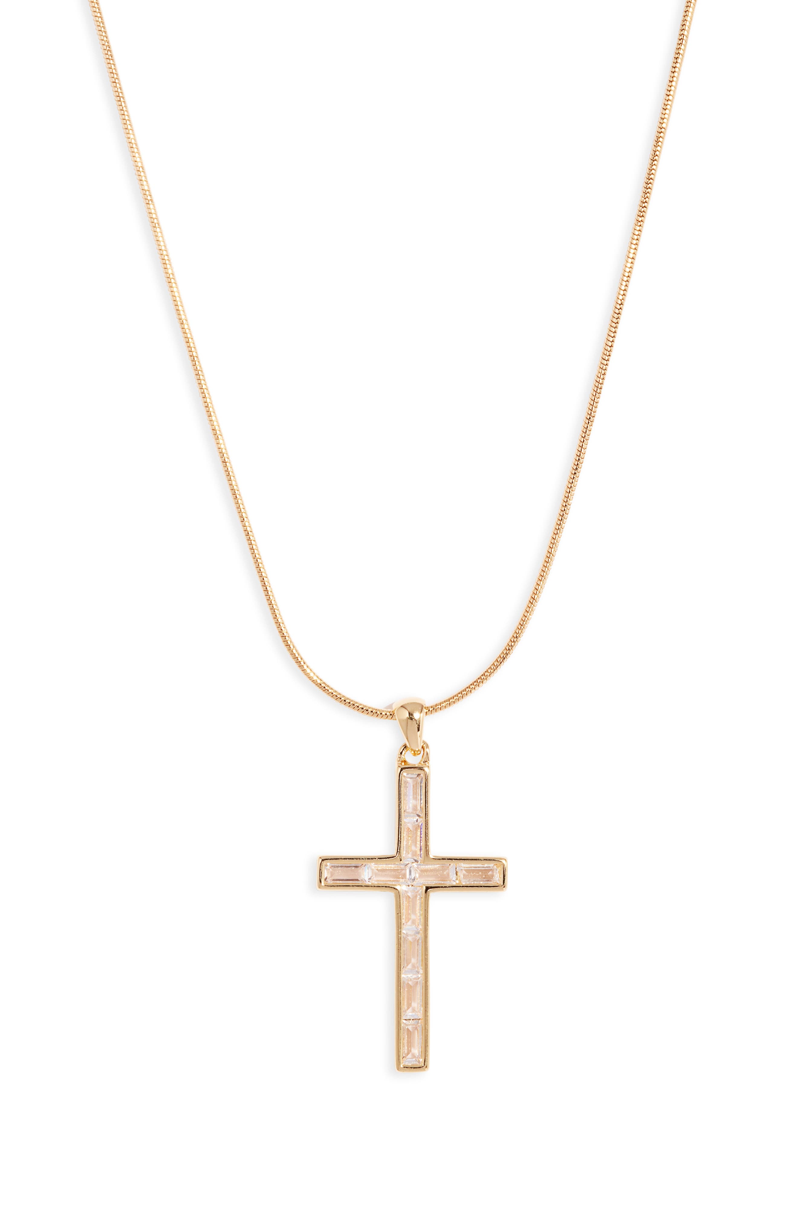 Nordstrom Baguette Cubic Zirconia Cross Pendant Necklace | Nordstromrack
