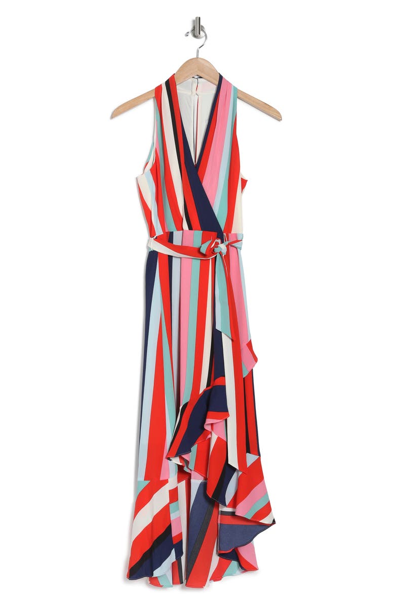 Julia Jordan High/Low Halter Surplice Belted Stripe Dress | Nordstromrack