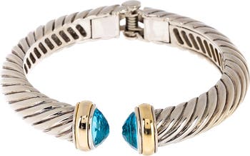 MESHMERISE Two-Tone Twisted Cable & Blue Topaz Cuff Bracelet ...