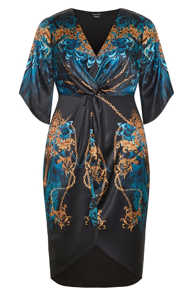 City Chic Priscilla Print Twist Front Midi Dress | Nordstromrack
