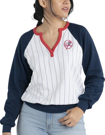 LUSSO Women's Lusso White/Navy New York Yankees Mack Fleece V-Neck ...
