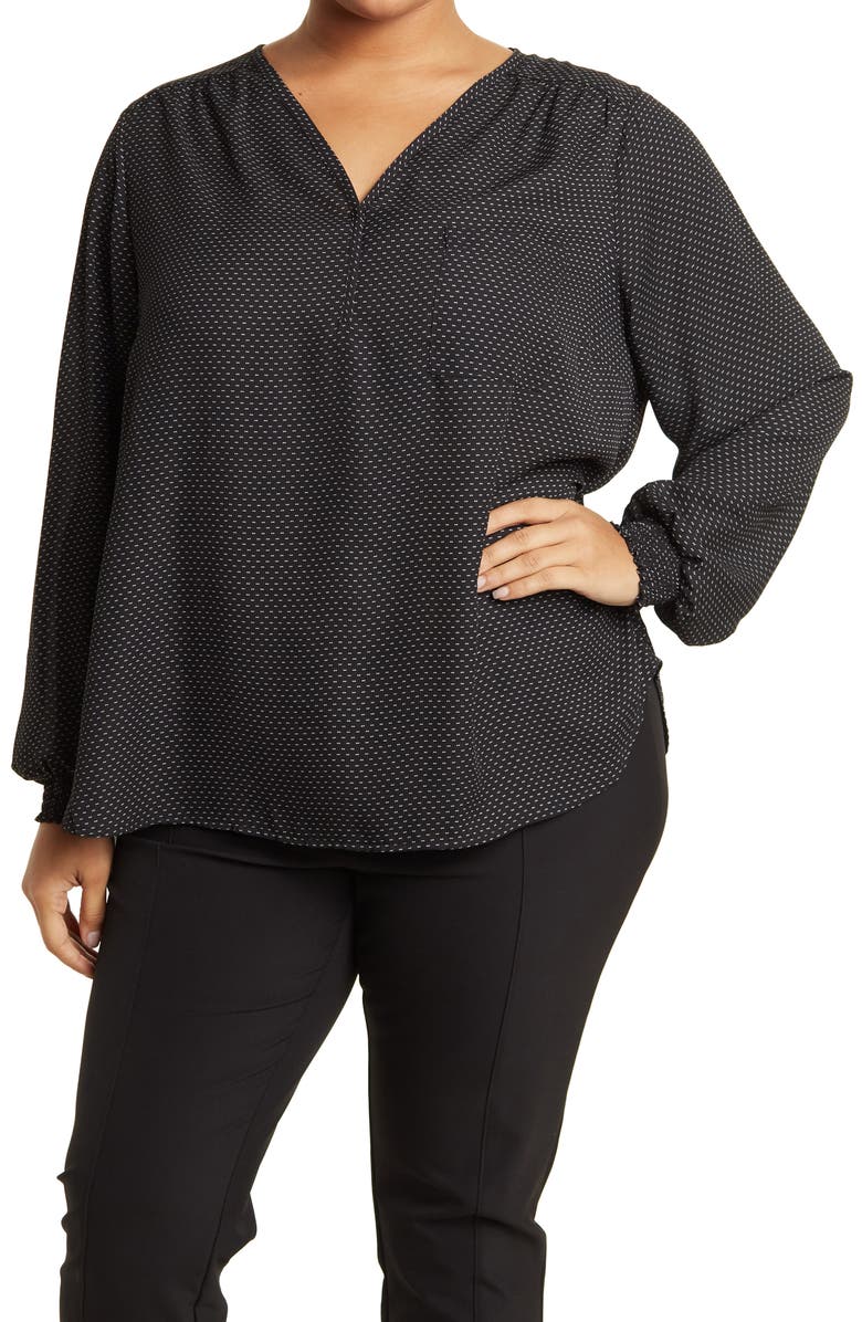Pleione Dotted Long Sleeve Crepe Blouse | Nordstromrack