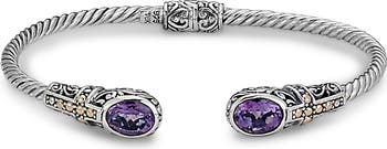 SAMUEL B. 18K Yellow Gold & Sterling Silver Amethyst Cap Cross Motif ...