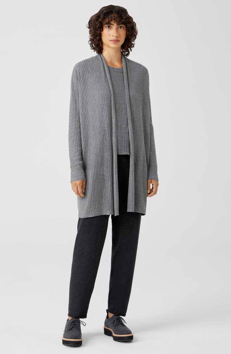 Eileen Fisher Organic Cotton Blend Ribbed Open Front Cardigan ...
