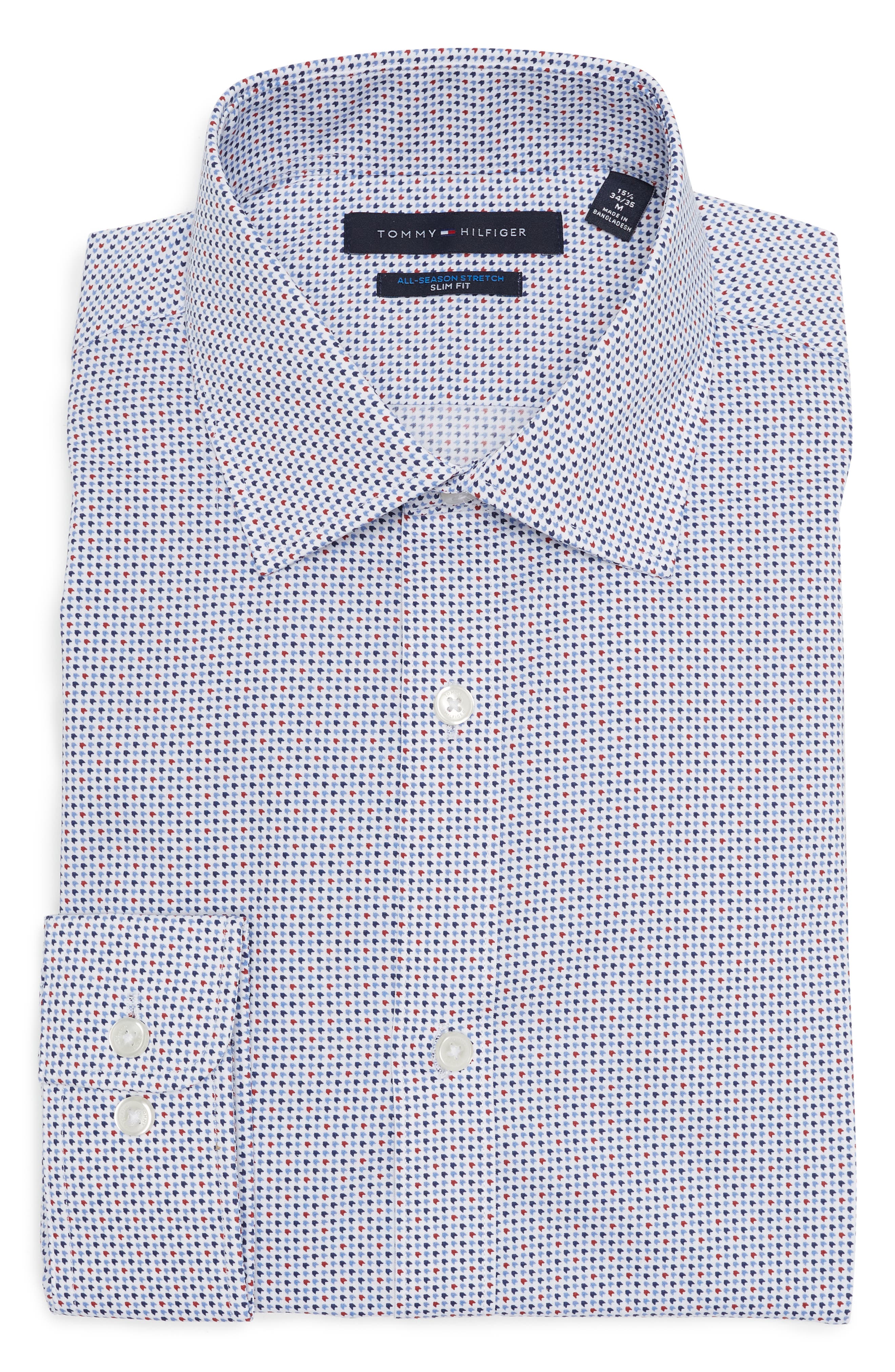 Tommy Hilfiger All Season Stretch Printed Slim Fit Dress Shirt ...