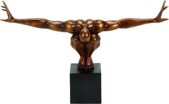 WILLOW ROW Bronzetone Polystone Diver Sculpture with Black Base ...