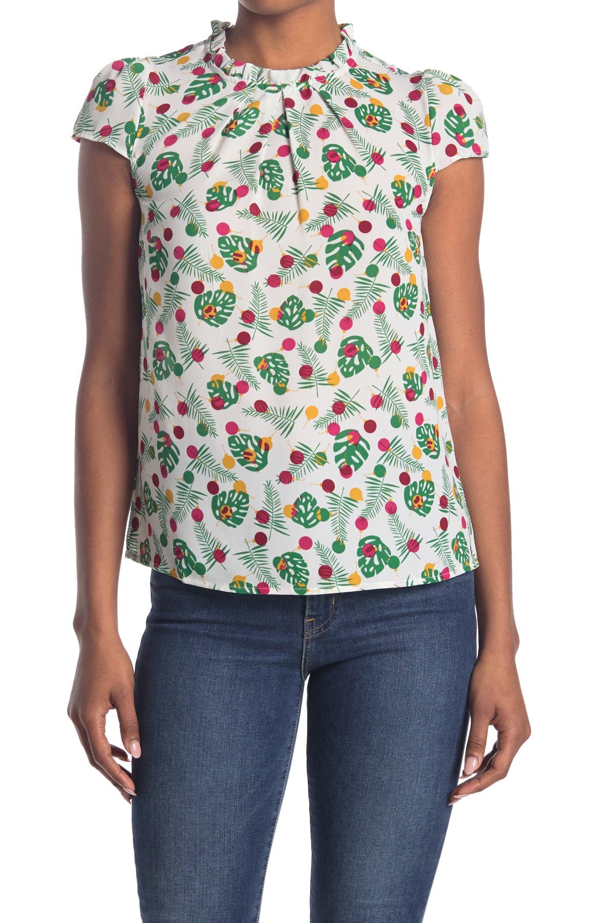 ModCloth Ruffle Mock Neck Fancied Flare Cap Sleeve Blouse | Nordstromrack
