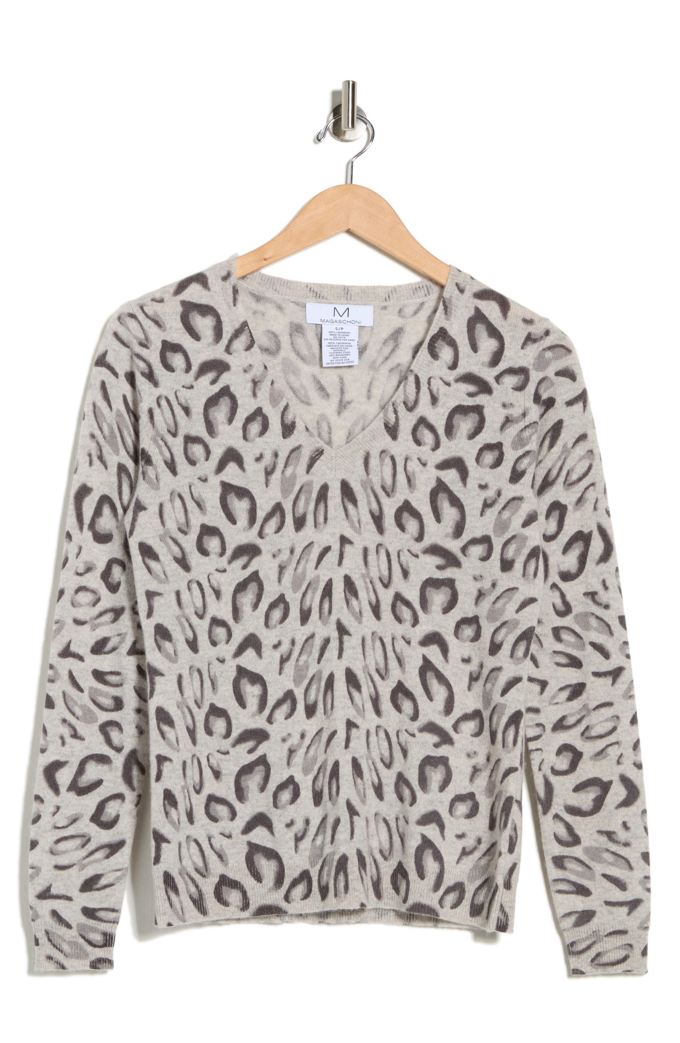 Magaschoni Leopard V-Neck Cashmere Sweater | Nordstromrack