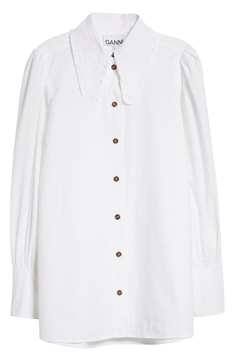 Ganni Frill Collar Puff Sleeve Organic Cotton Poplin Shirt | Nordstrom