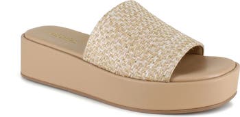 Kensie Carla Faux Raffia Platform Slide Sandal (Women) | Nordstromrack
