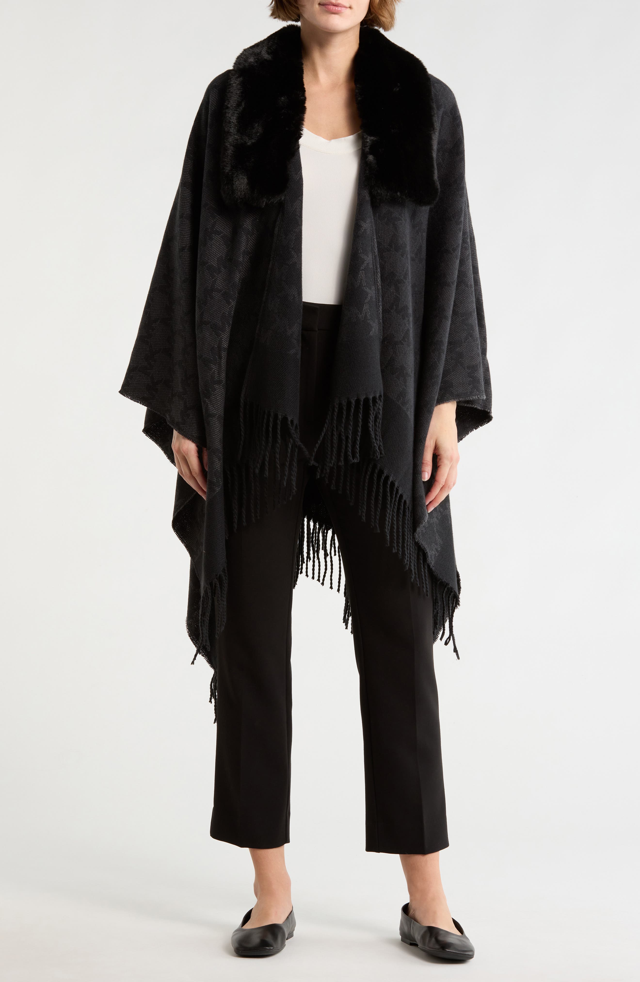 MICHAEL Michael Kors Faux Fur Collar Ruana | Nordstromrack