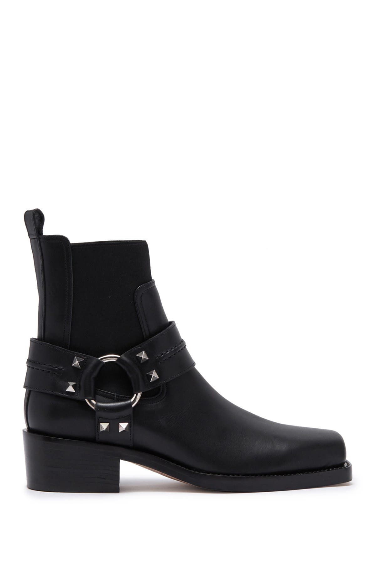 Valentino Garavani Square Toe Rock Stud Buckle Block Heel Bootie ...