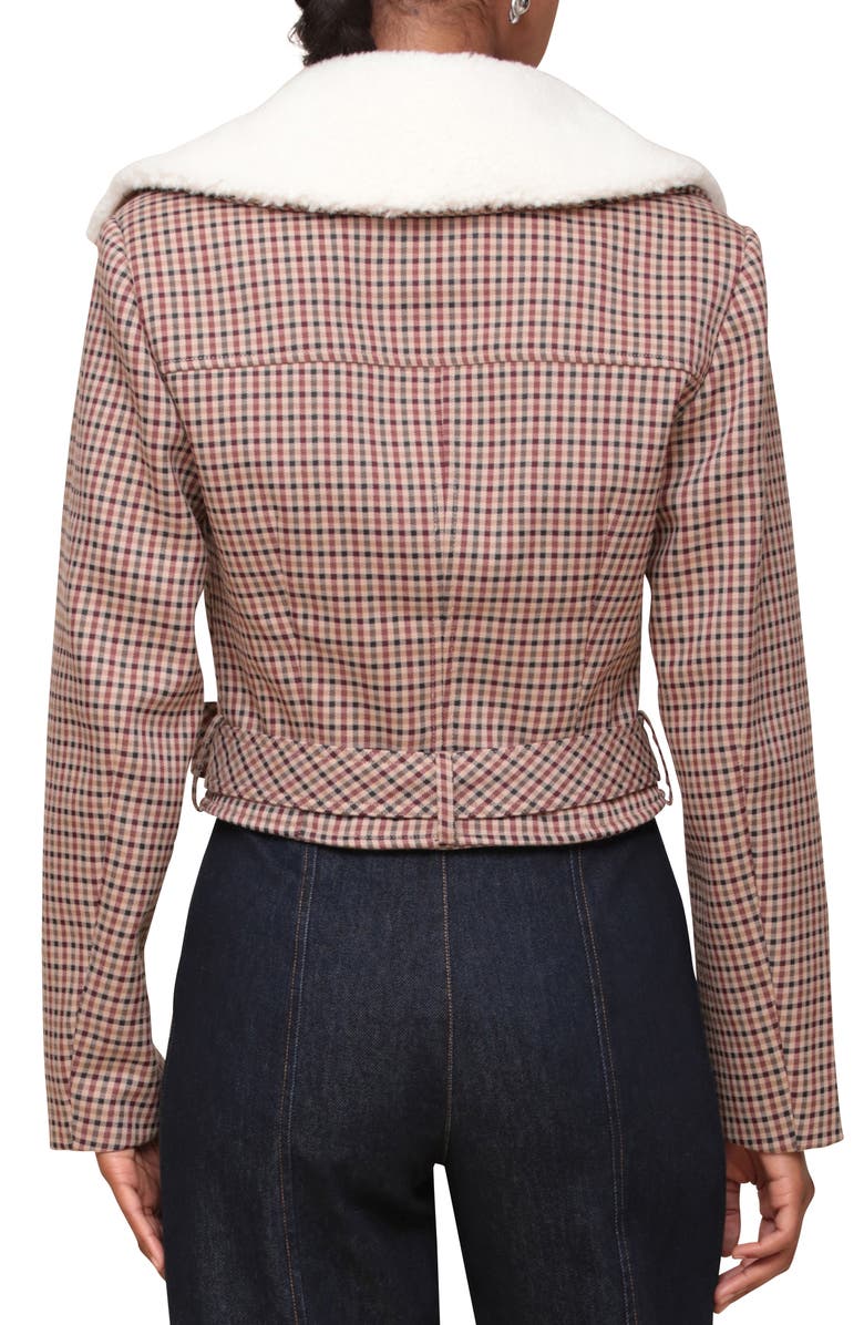 Avec Les Filles Padded Shoulder Belted Faux Shearling Collar Crop ...