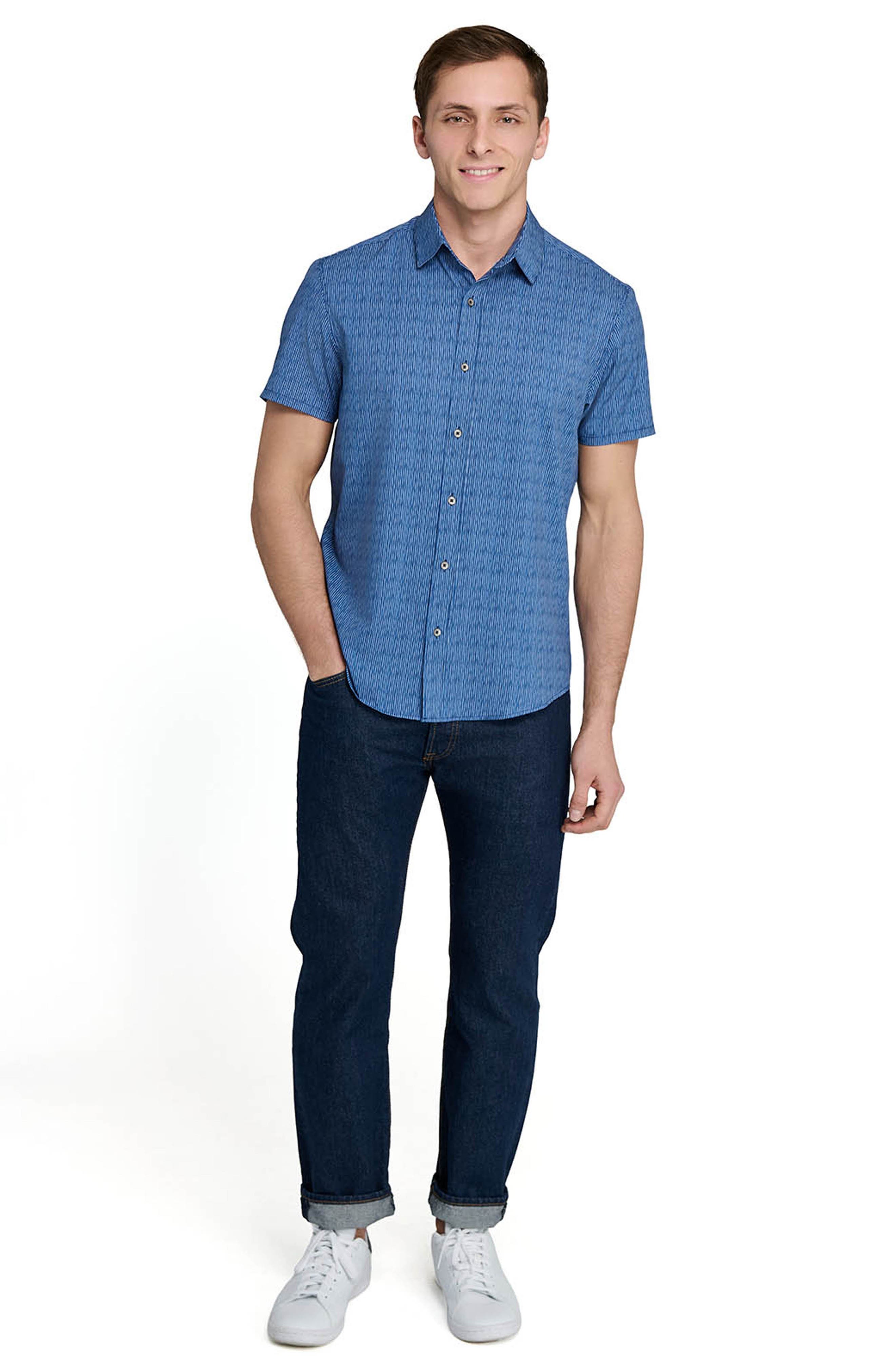 Basic Slim Fit Abstract Stripe Short Sleeve Performance Button-Up Shirt ...