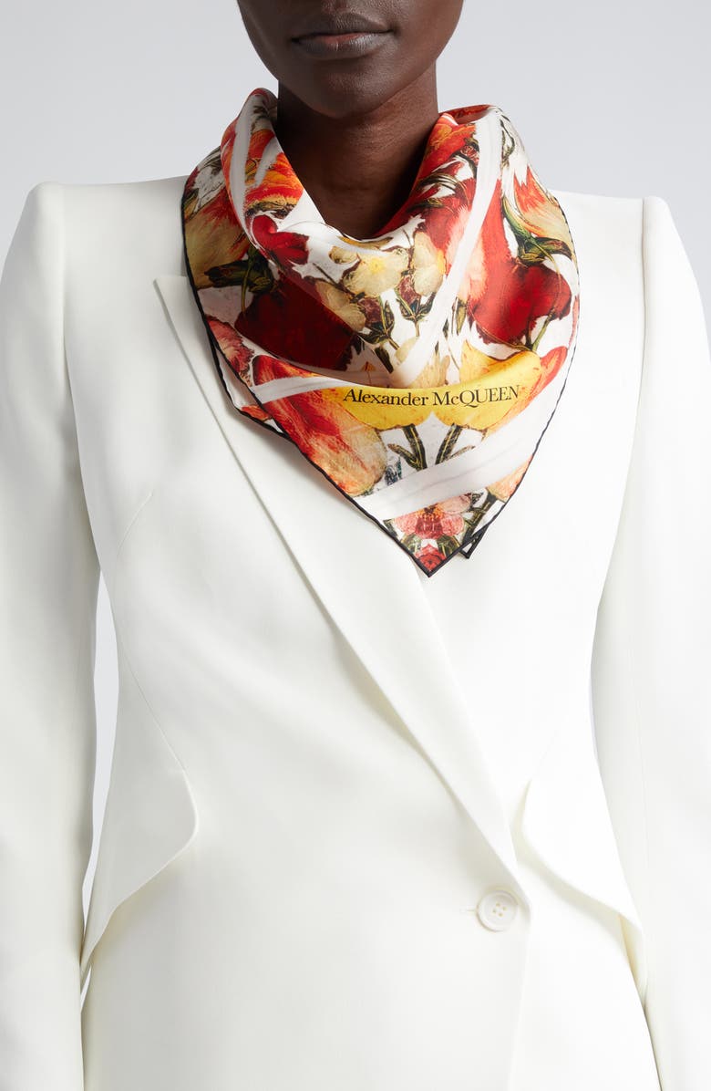 McQueen Dutch Floral Print Silk Square Scarf | Nordstrom
