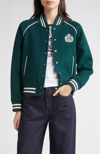 Sporty & Rich Crest Detail Wool & Cashmere Varsity Jacket | Nordstrom