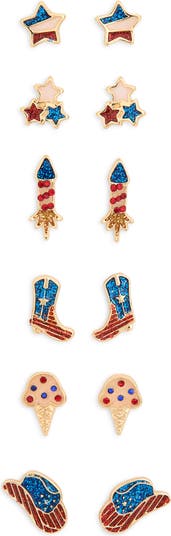 Leith Set of 6 Red, White & Blue Stud Earrings | Nordstromrack