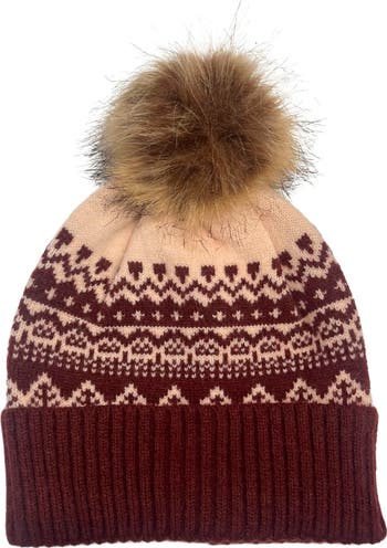 MARCUS ADLER Fair Isle Faux Fur Pom Beanie | Nordstromrack