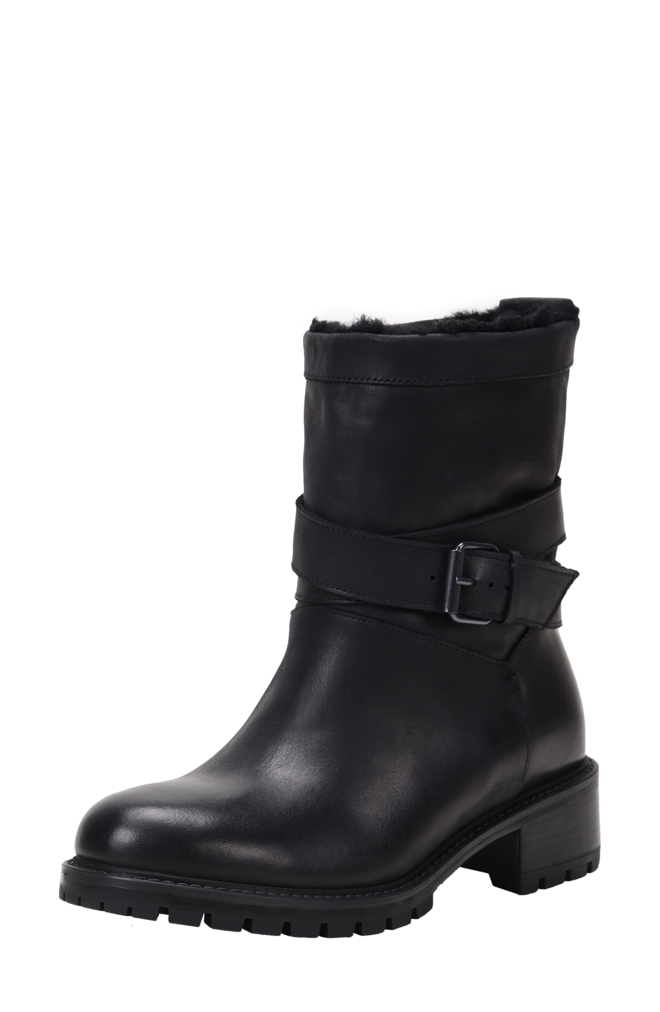 Ross & Snow Genuine Shearling Lined Moto Boot (Women) | Nordstromrack