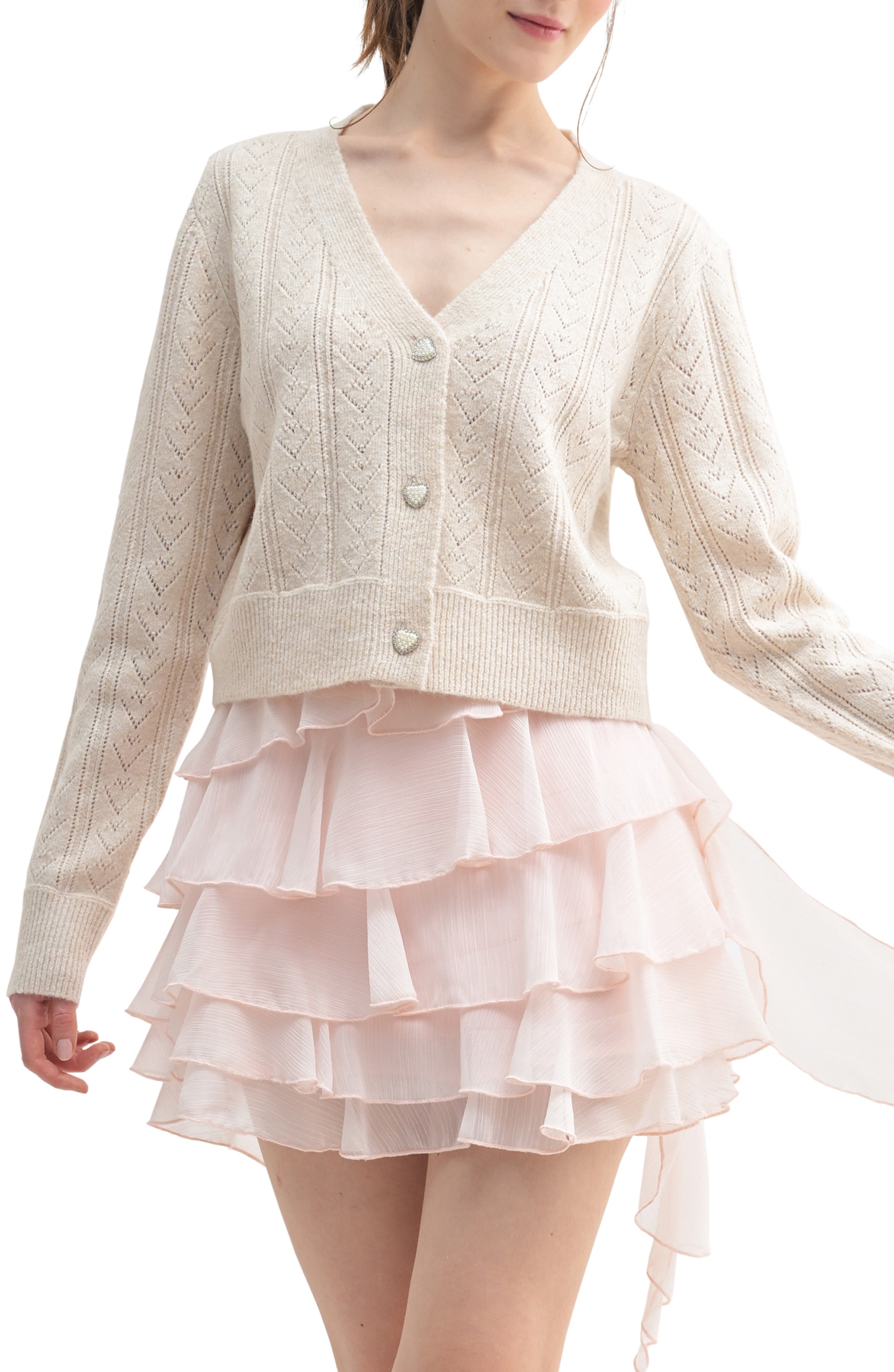 All in Favor Pointelle Heart V-Neck Cardigan | Nordstromrack