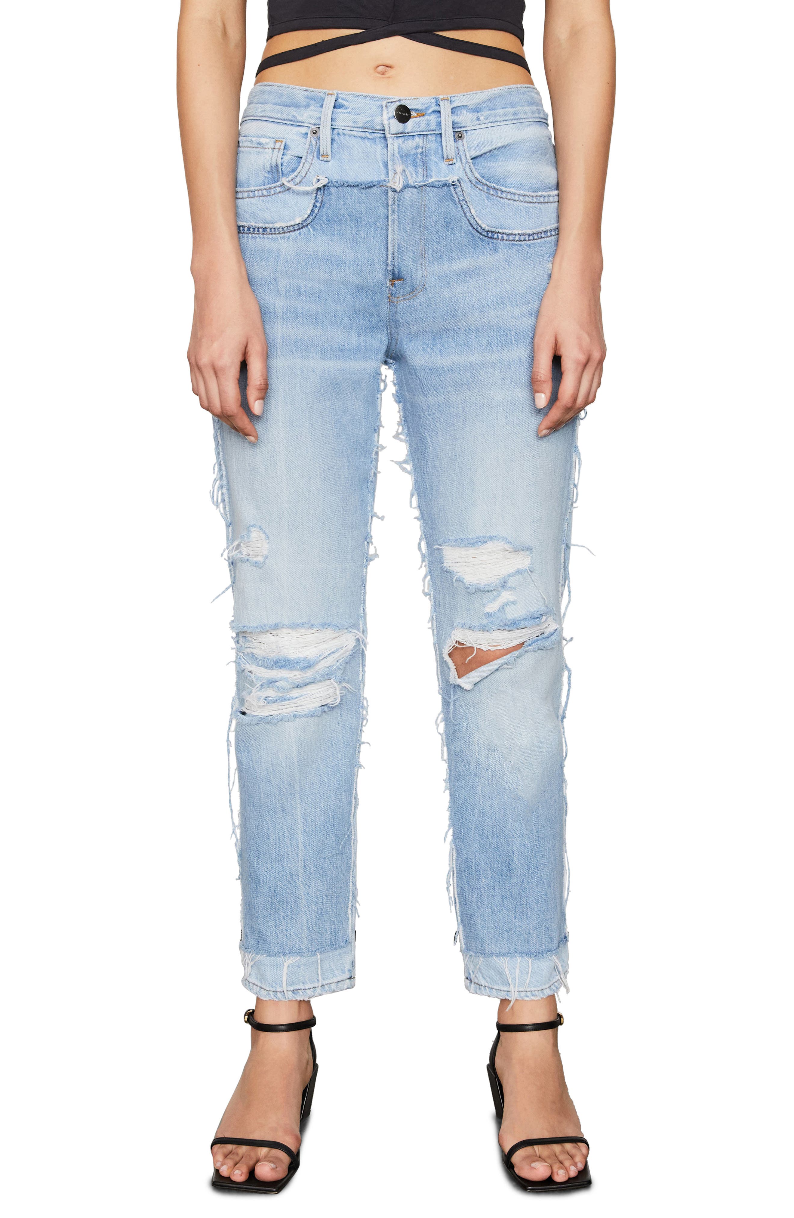 FRAME Layered Look Distressed Straight Leg Jeans | Nordstromrack