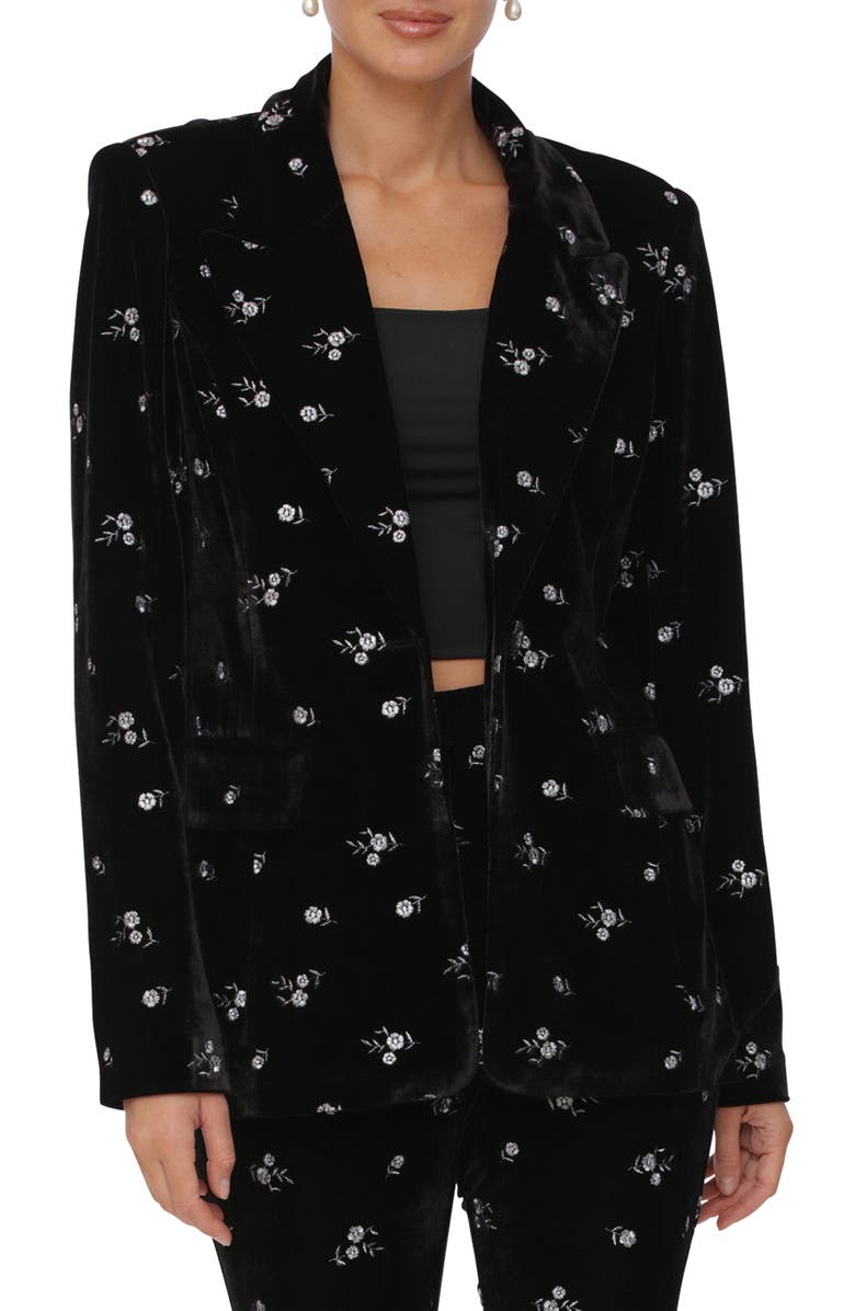 Avec Les Filles Floral Embroidered Velvet Tuxedo Blazer | Nordstromrack